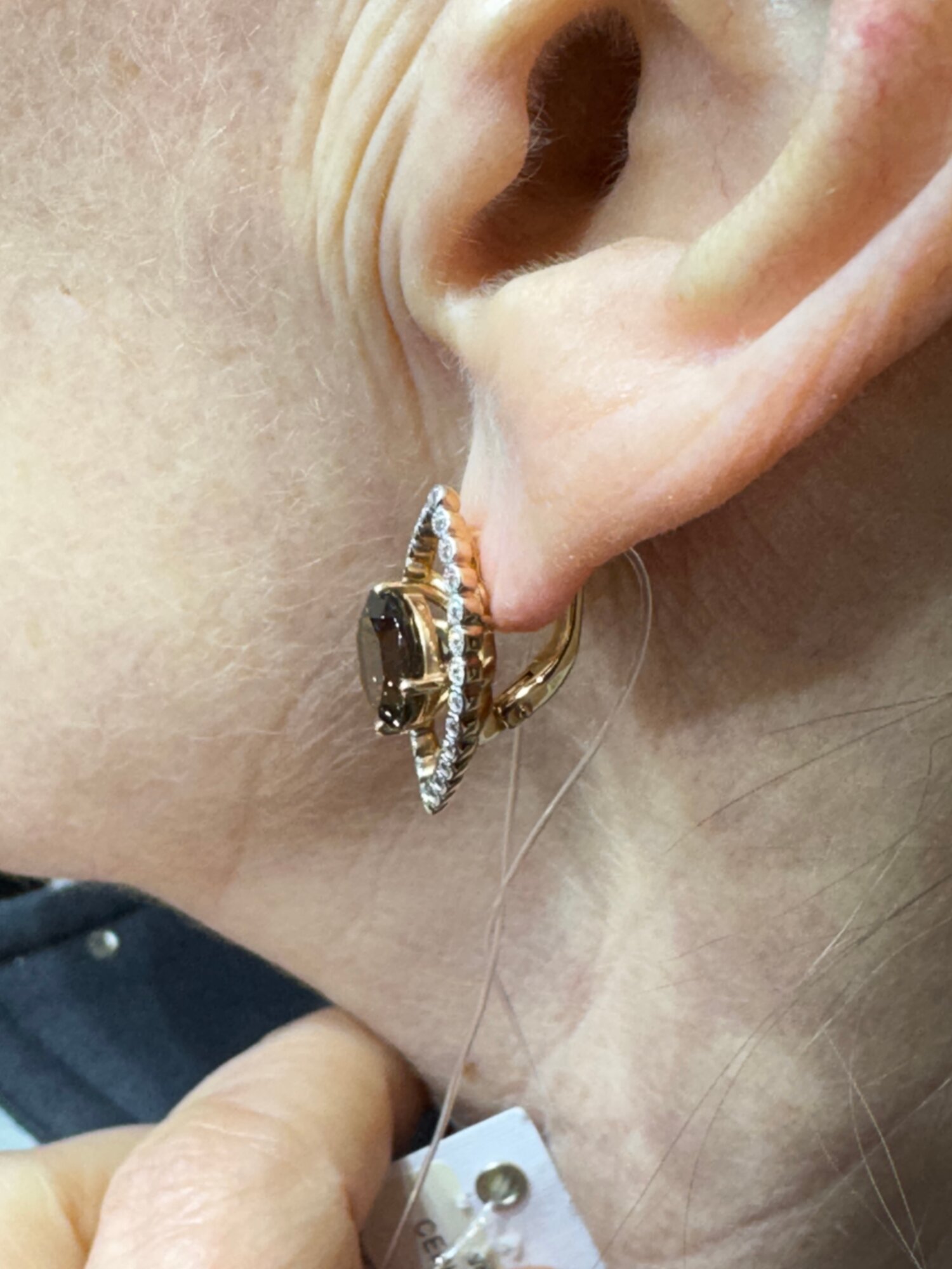 Серьги двусторонние Diamant, красное золото, 585 проба, родирование, раухтопаз, фианит, размер 12 мм, длина 2.2 см, , бесцветный, коричневый — фото 1