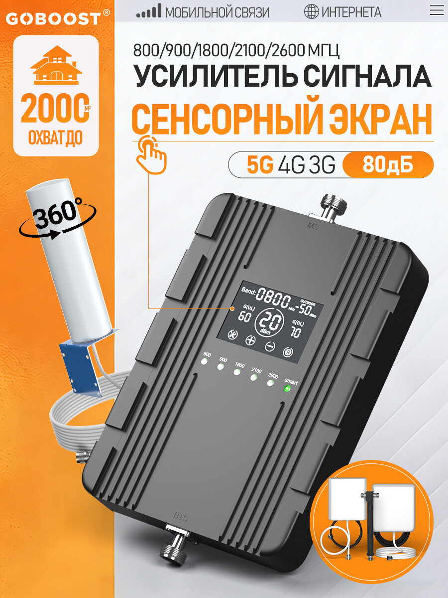 Усилитель сотовой связи и интернета,800 900 1800 2100 2600МГц, усилитель 5 канальный,2G 3G 4G 5G, Усилитель 4G Сигнала