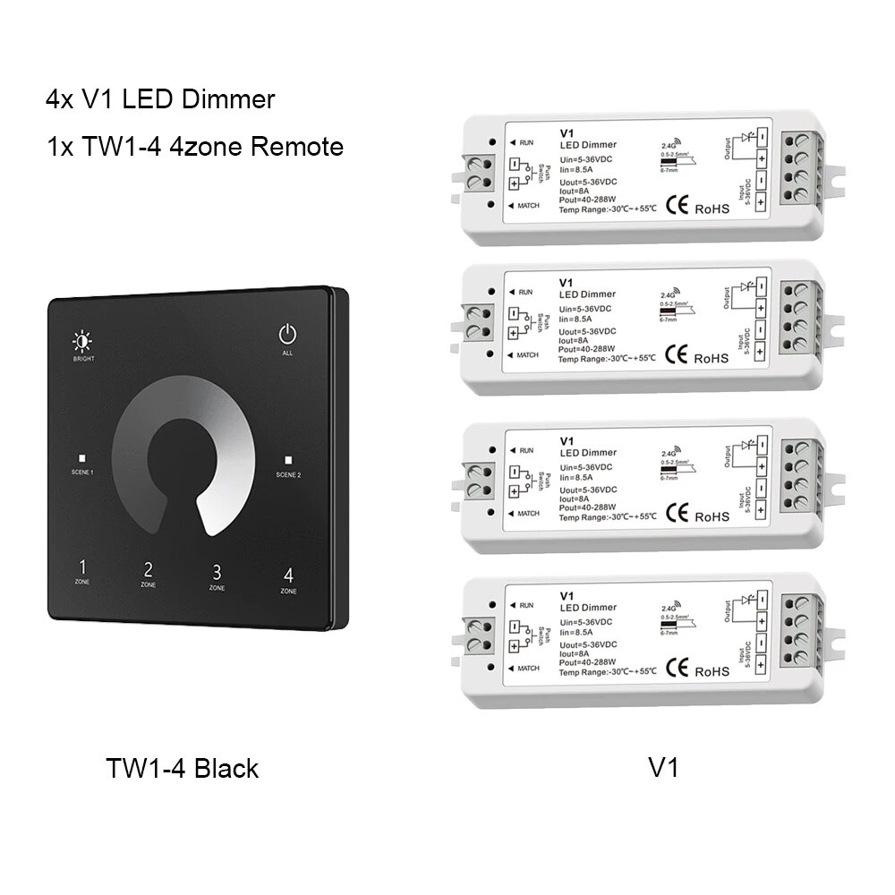 CENFAYA беспроводной диммер V1 для светодиодной ленты 4xV1 1x TW1-4(B) KIT