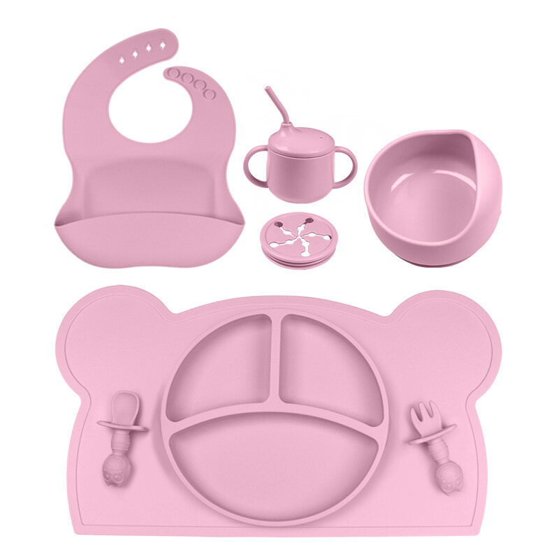 Тарелка для детского питания "Сова", силикон, розовая, 8 шт