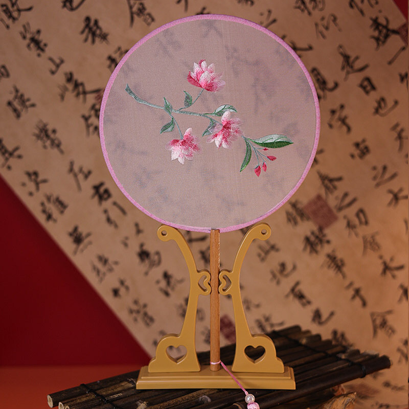 Веер "Старинный стиль", с вышивкой, розовый