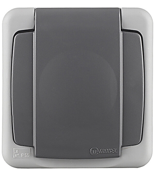 Розетка Makel накладная серая с быстрозажимными контактами с крышкой (36064099)