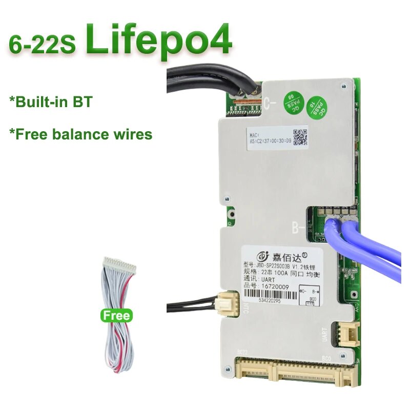 JBD Smart BMS Литий-ионная батарея 6S-22S 100A UART BT, Lifepo4 6-22S