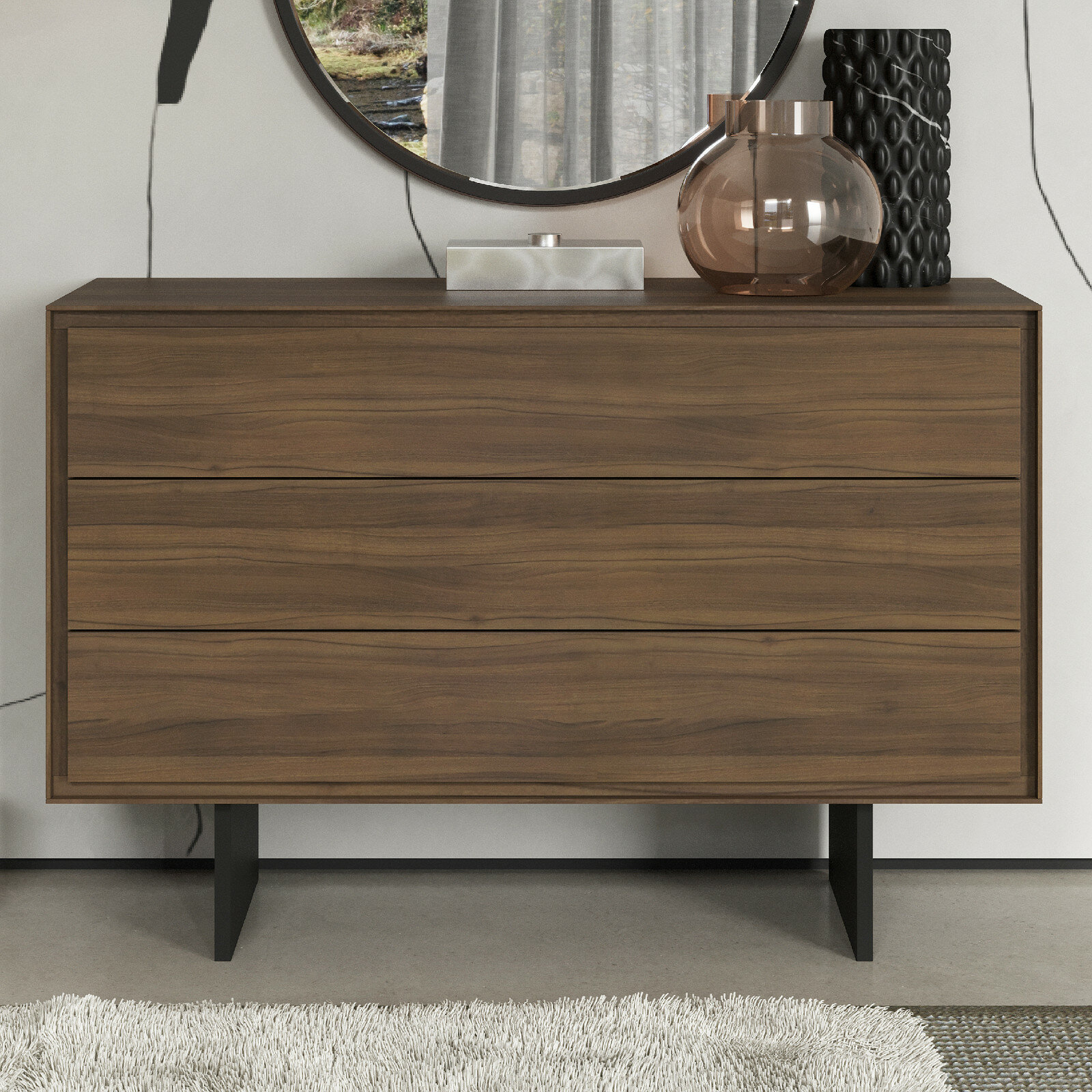 Комод MOD INTERIORS коллекция MIRAMAR отделка шпон ореха F , черный матовый лак