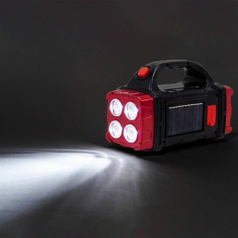 Фонарь ручной аккумуляторный с функцией повербанка и солнечной панелью (4 реж. работы, аккум. 1500мАч, 300Лм, время работы 2-3ч, время зар. 4-5ч)