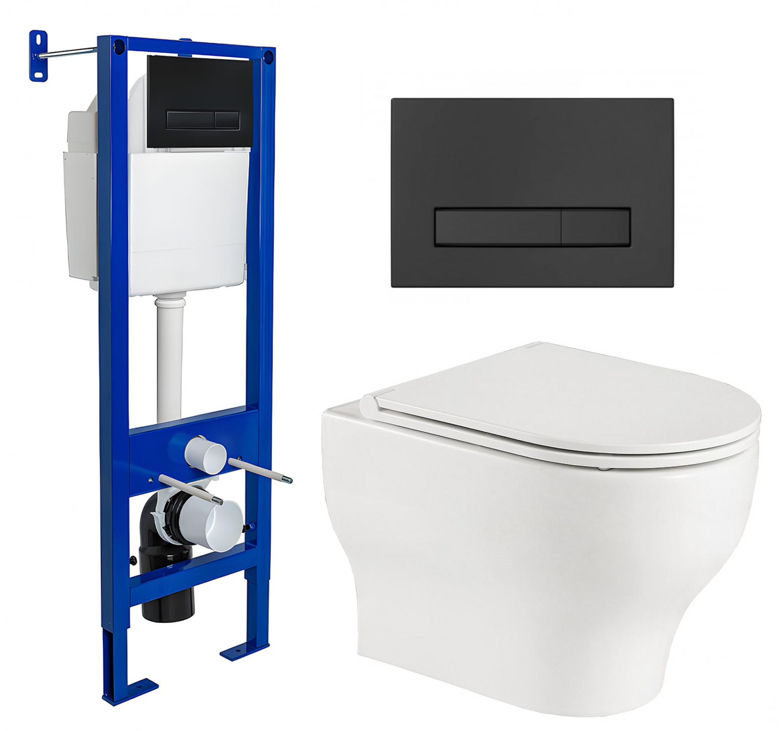 Комплект 3 в 1 инсталляция Berges Wasserhaus Atom Line 410 + Подвесной унитаз WeltWasser Erlenbach 004 GL-WT + кнопка черная