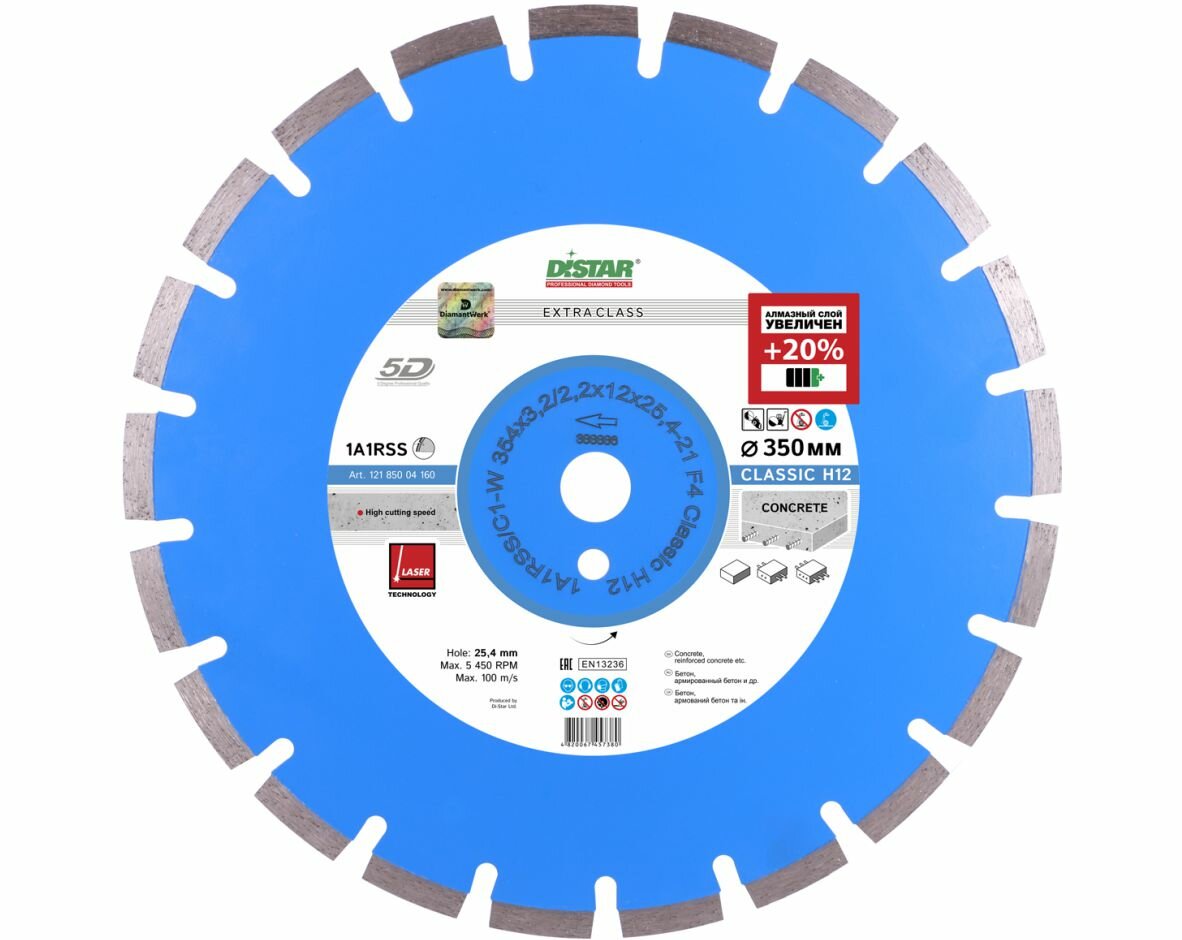 Диск алмазный сегментный 450х25,4 армированный бетон Classic Distar