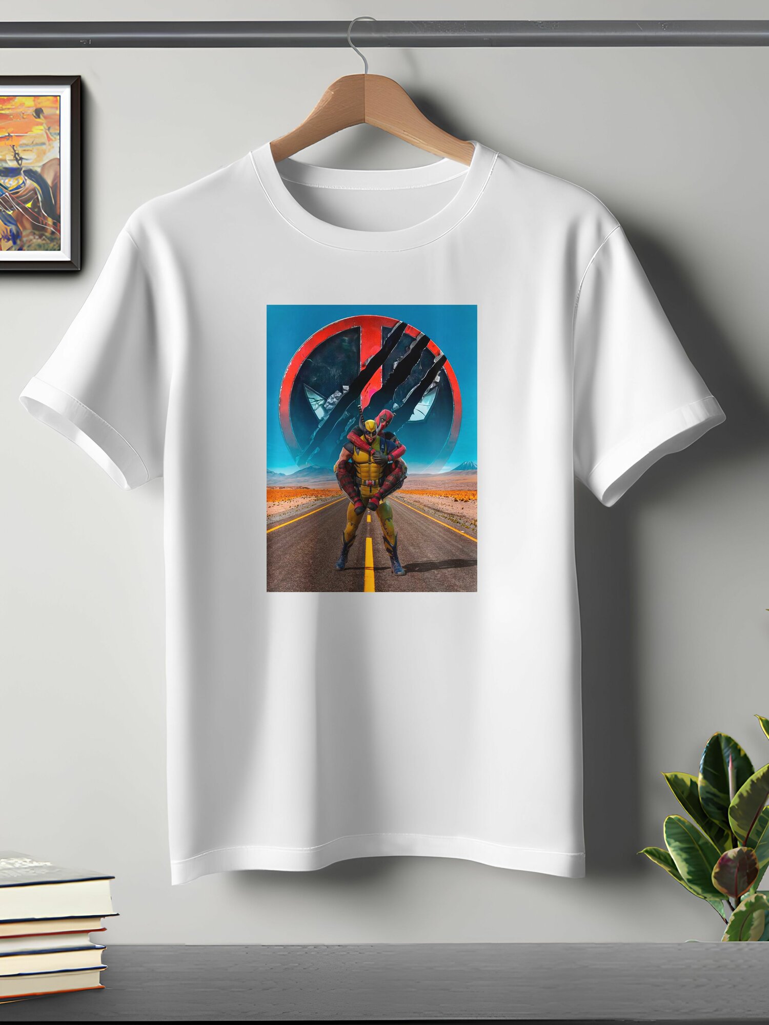 Футболка ONEQ унисекс 44-46 (S) размер с принтом Дэдпул и Россомаха, белая