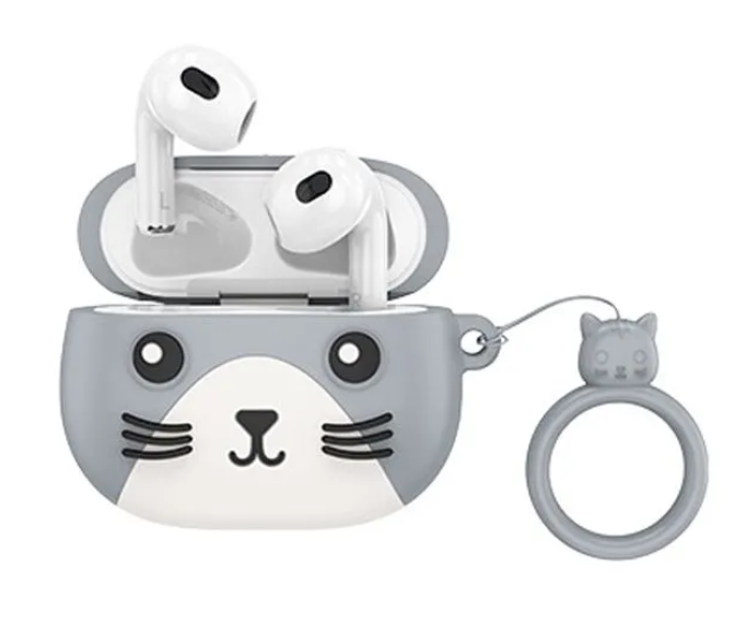 Беспроводные TWS-наушники Hoco с силиконовым чехлом "Котенок"/ Premium/ Bluetooth 5.3/ Grey