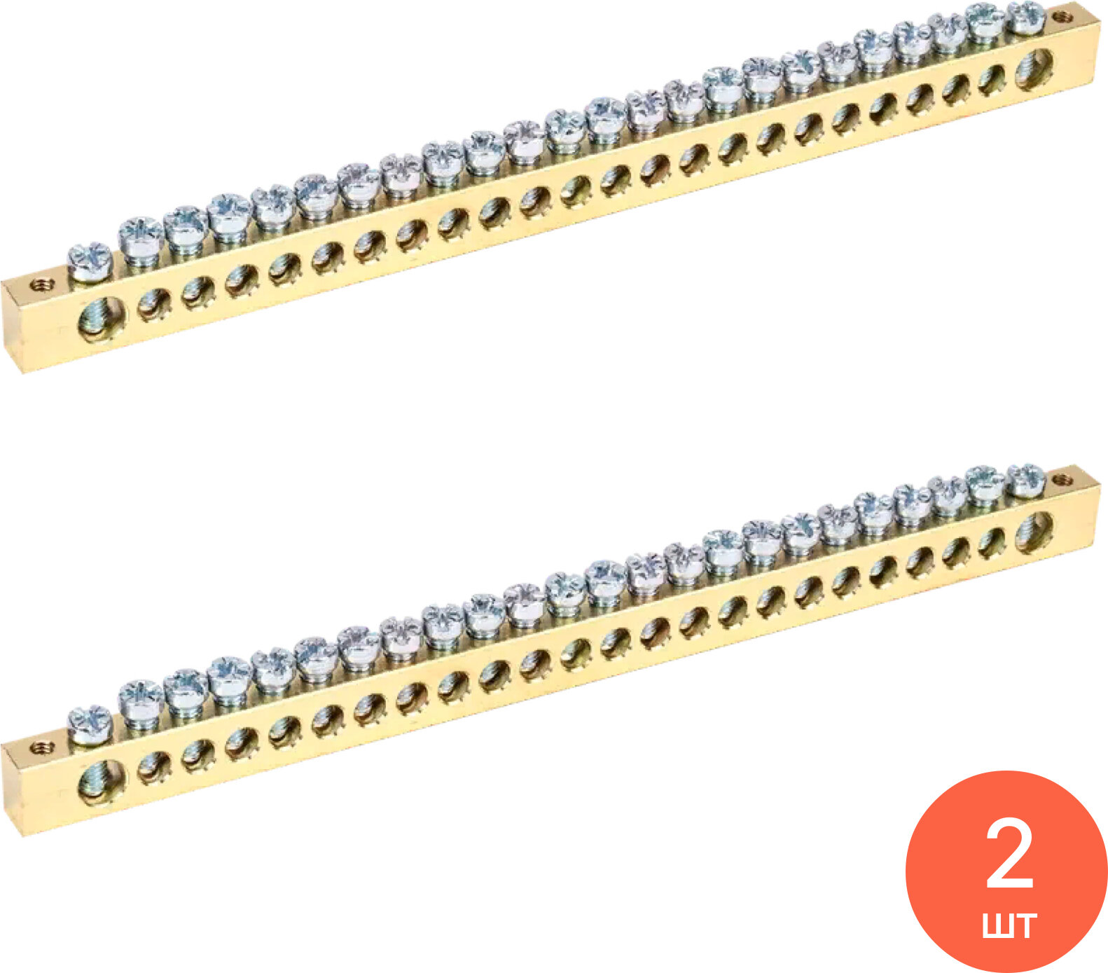 Шина IEK / ИЭК PEN земля-ноль 8х12мм 24/2, 24 группы/крепеж по краям, латунь, 189х12х8мм, 125А, YNN21-24-100 / соединитель проводов (комплект из 2 шт)