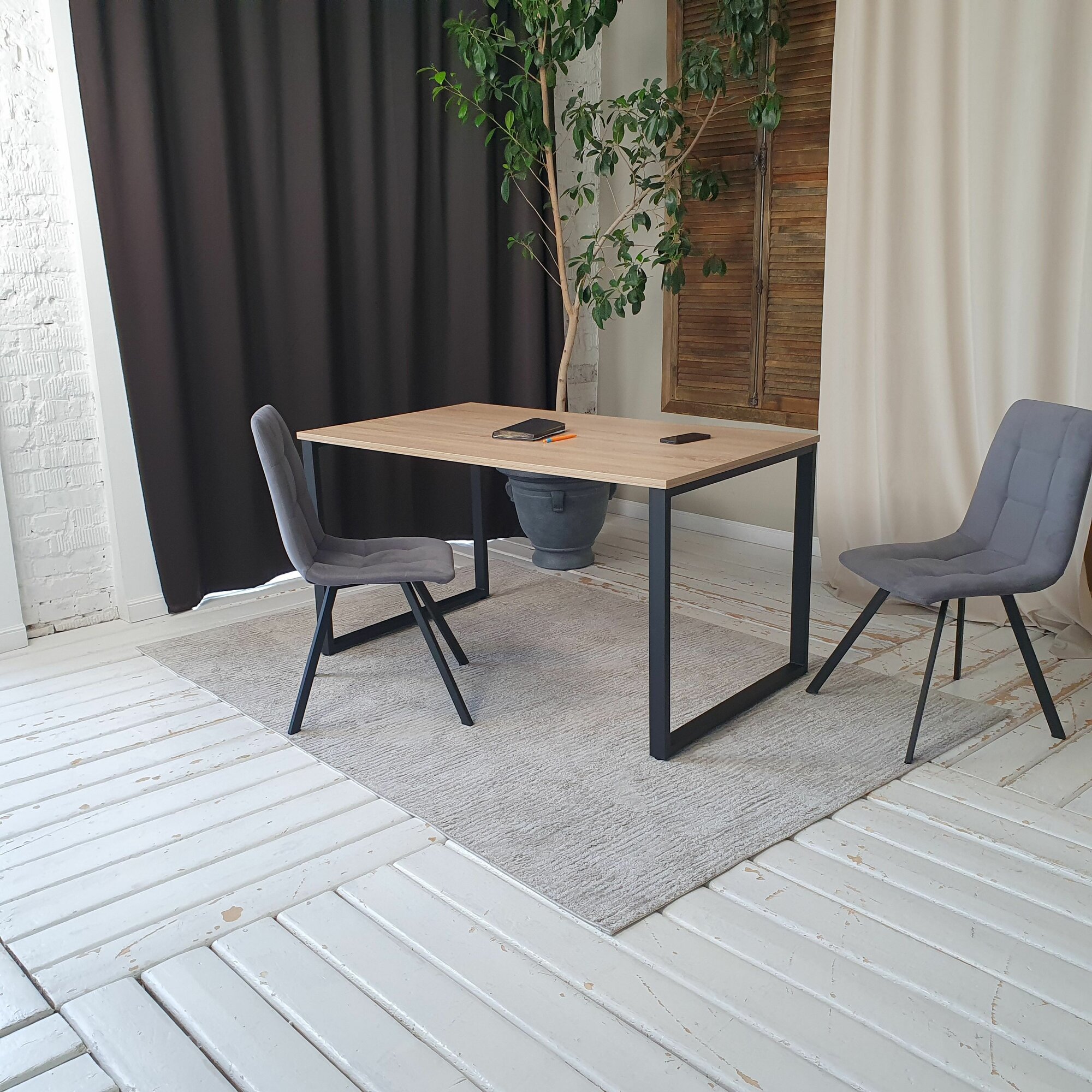 Письменный стол лофт 140*80 см. Дуб Сонома. Черные ножки. 22 мм Столешница