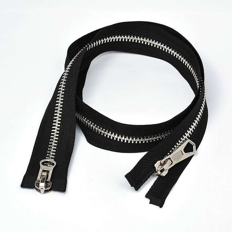 Молния MaxZipper №8, никель, шлифованное звено, 2 замка, 75 см, черный, 10 шт (NIK8-2.75. F322)