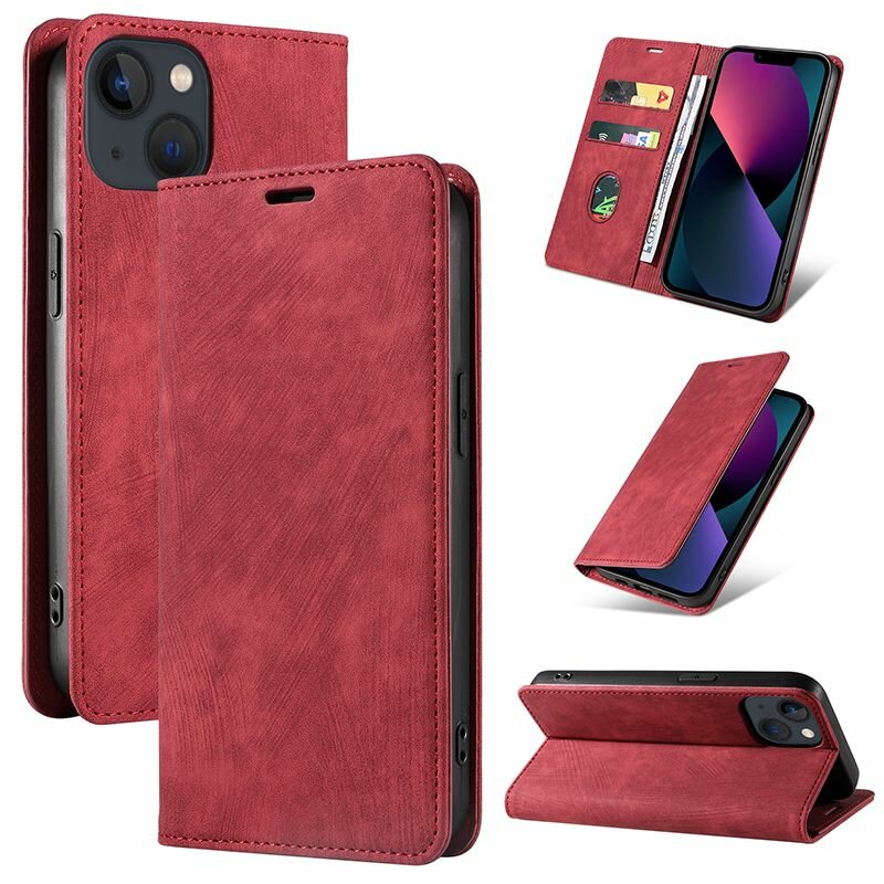 Кожаный чехол-книжка для Apple iPhone 13 mini (Эпл Айфон 13 мини ), магнитный, с отделениями для карт и кошельком