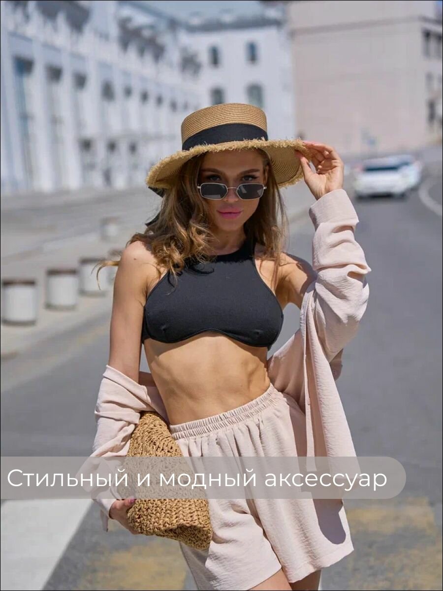 Шляпа  Весна-лето 2025 для женщин, размер 56-58, бежевый, черный — фото 1