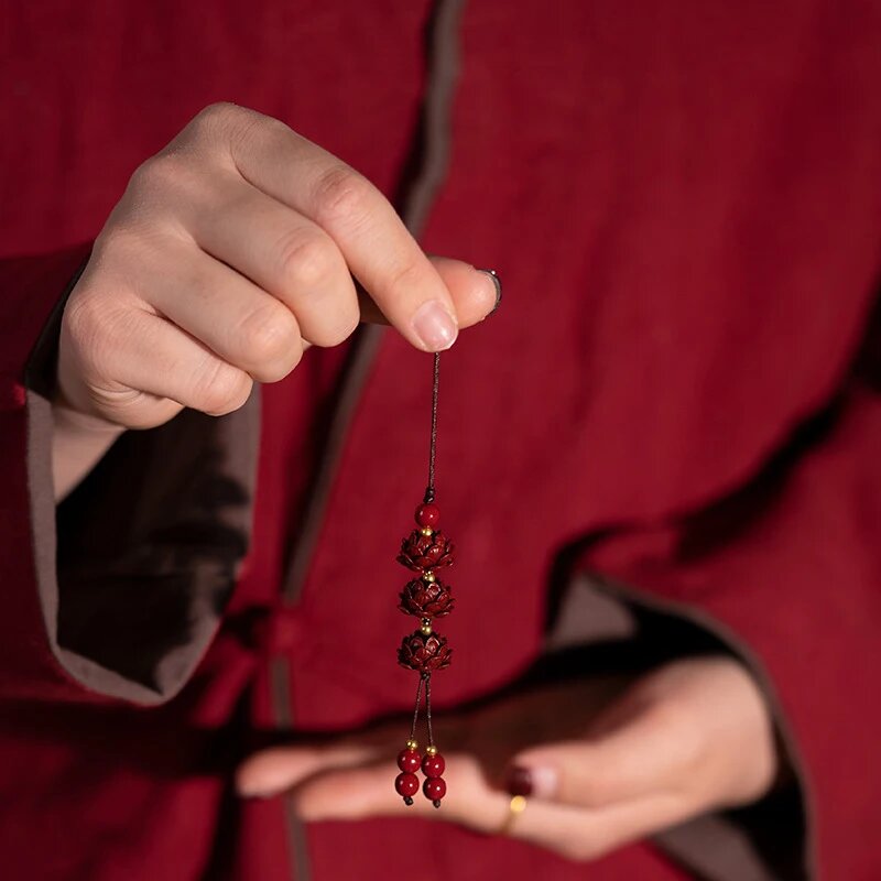 1 шт, натуральный киноварь, лотос, автомобильный брелок в китайском стиле, счастливая цепочка для телефона, сумка, подвеска 09