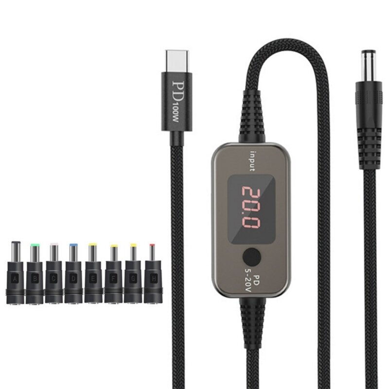 PD100W USB C к DC5521 быстрый кабель для зарядки 5V 9V 12V 15V 20V 5A регулируемый питания с несколькими адаптерами