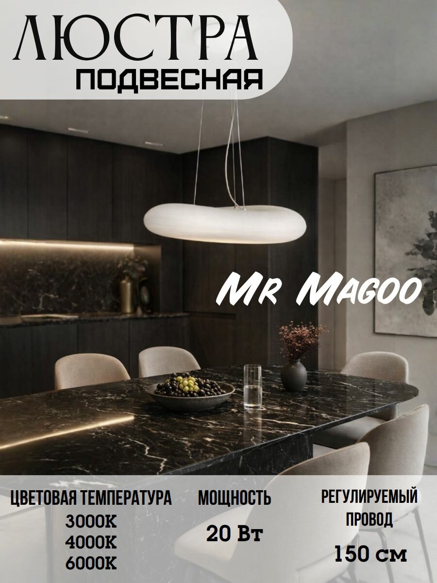 Люстра потолочная светодиодная, белый акрил, 20Вт, 3000/4000/6000К, диаметр 52 см Mr Magoo II Blesslight