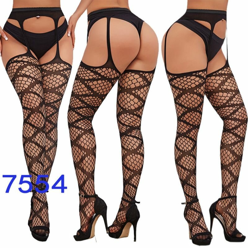 Сексуальные колготки с подвязками и сетчатыми чулками