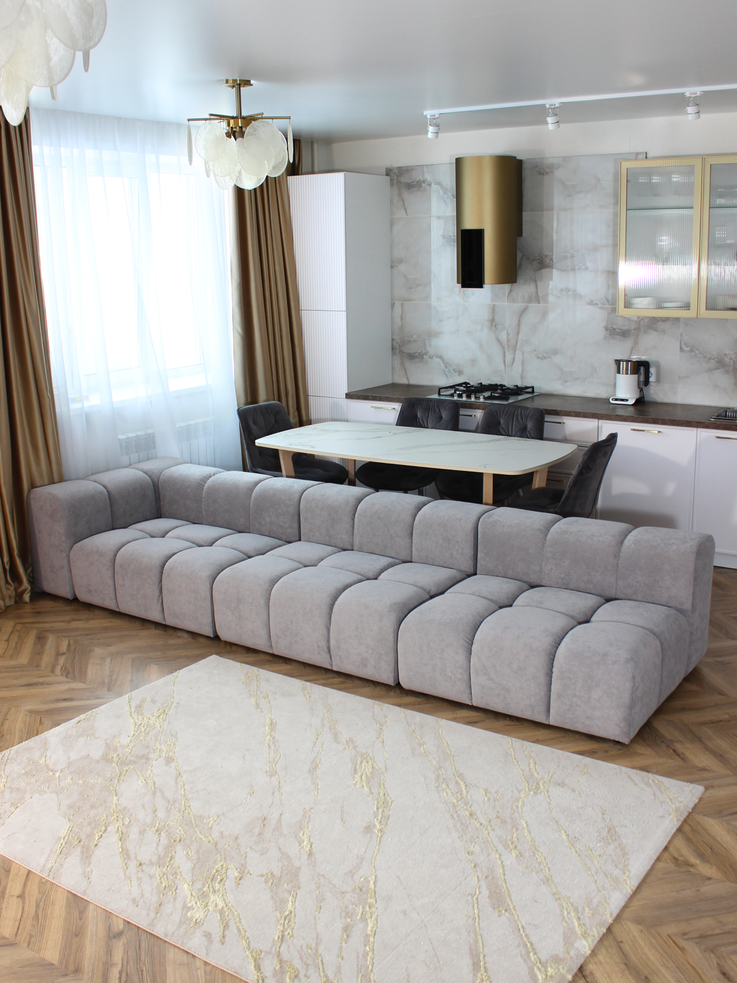 Диван модульный Квадро, серый, 350x105x62