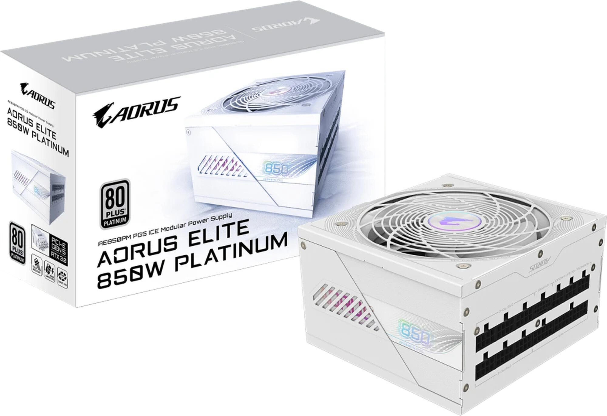 Блок питания Gigabyte 850W AORUS ELITE P850W ICE, модульный, 16 Pin PCIe 5.0, 80 PLUS Platinum (GP-AE850PM PG5 ICE)