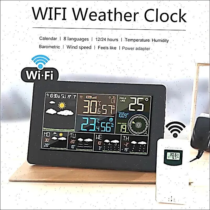 Многофункциональная метеостанция WiFi, поддерживает русский язык, отображение температуры и влажности