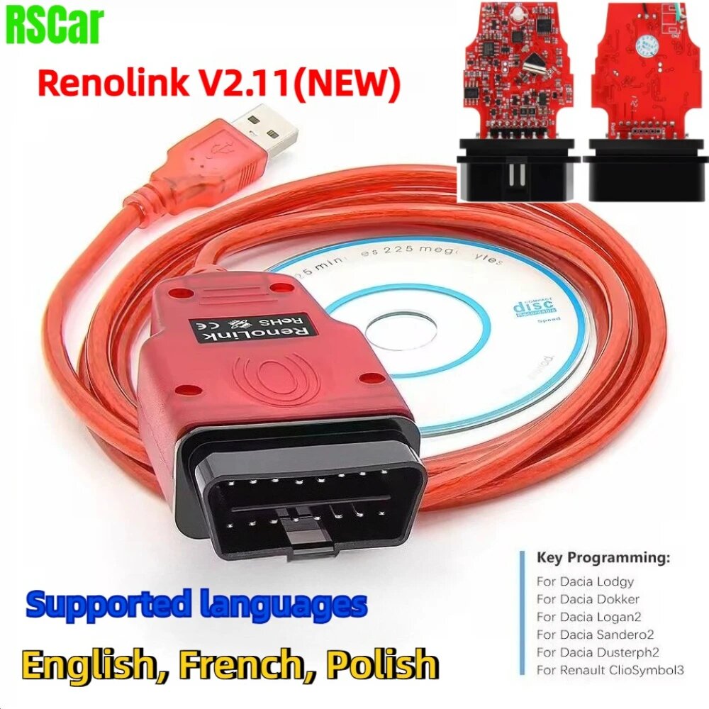 Renolink V2.11 для Renault ECU Programmer Key IM-MO Кодирование OBD2 USB Диагностика Air-bag Сброс ECM UCH K/M Flash Data Auto Tool