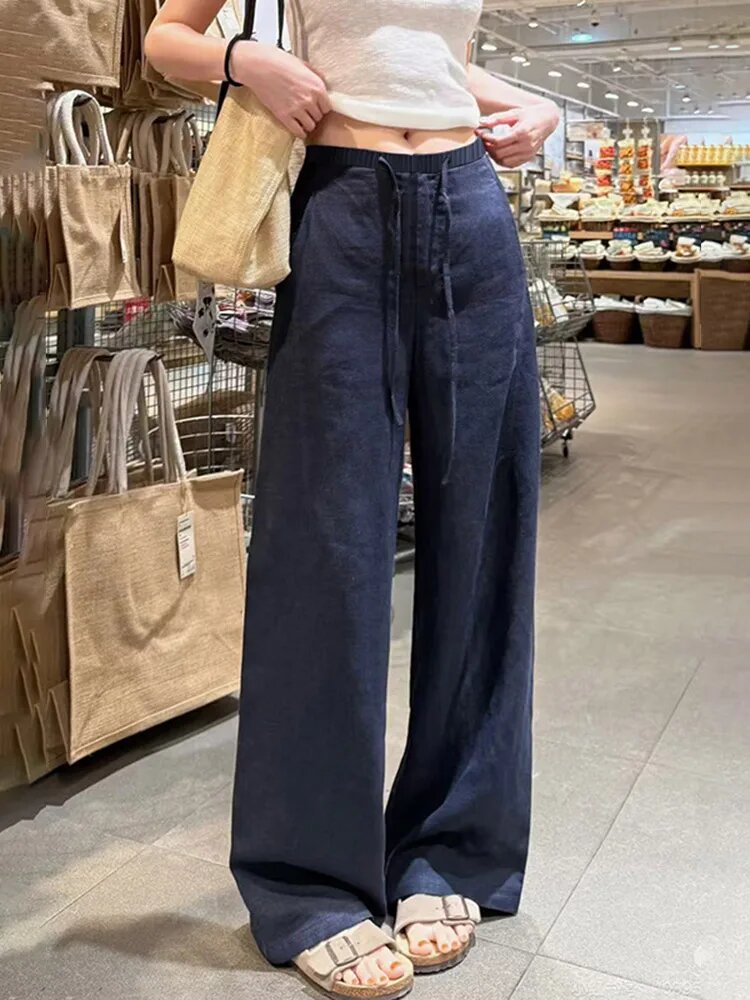 KarSaNy белые хлопковые льняные брюки S, NavyBlue