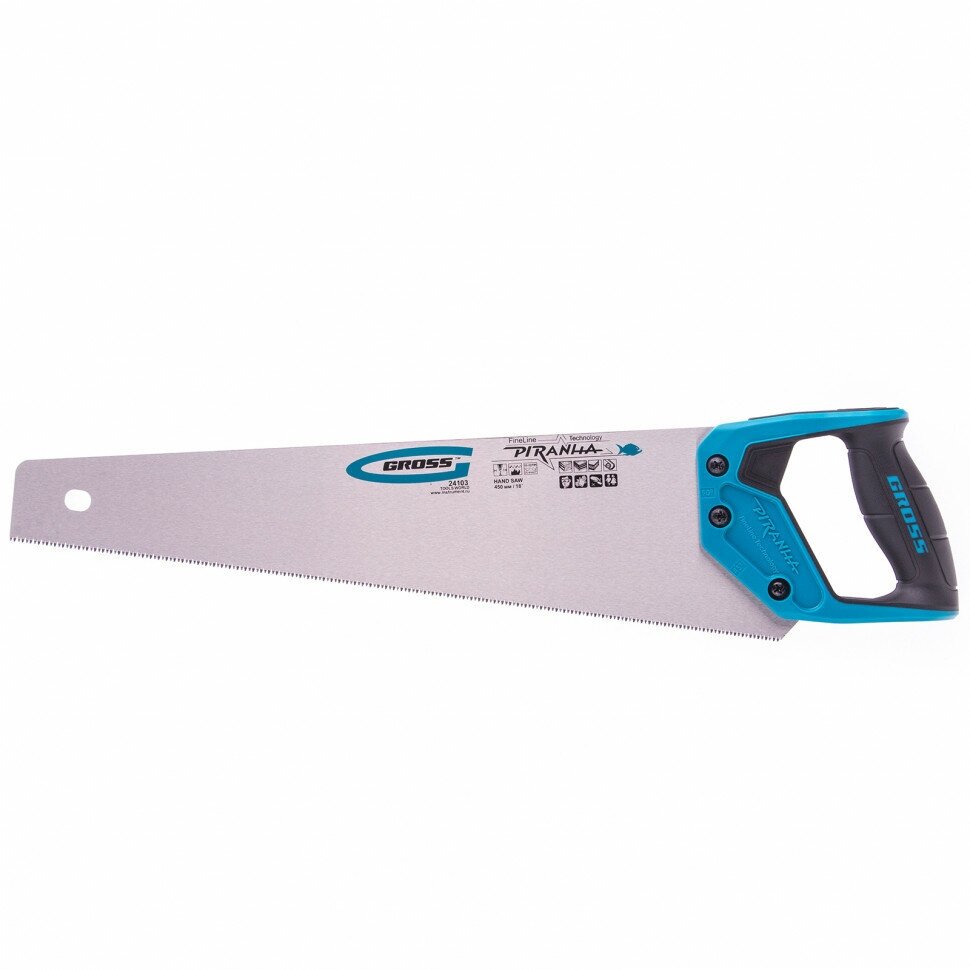 Ножовка по дереву GROSS "Piranha", 450 мм, 11-12 ТРI, зуб-3D