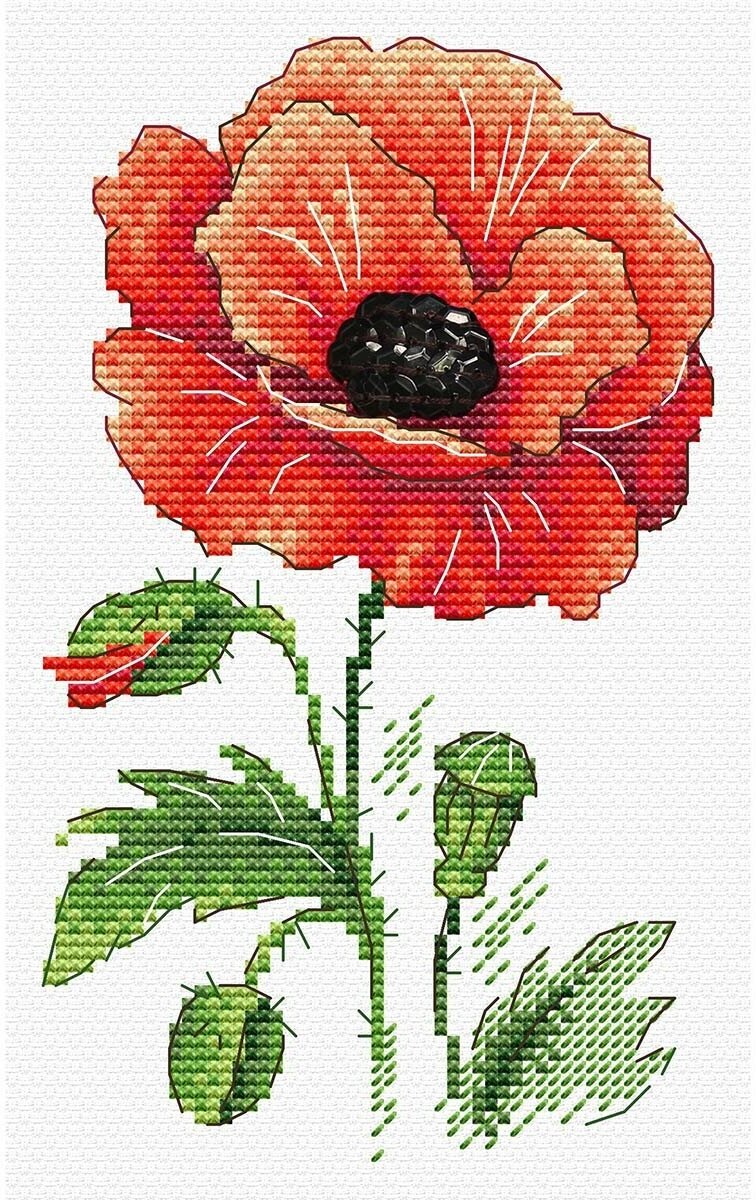 Набор для вышивания крестом на одежде МП Студия Красный мак, В-541, 11*17 см