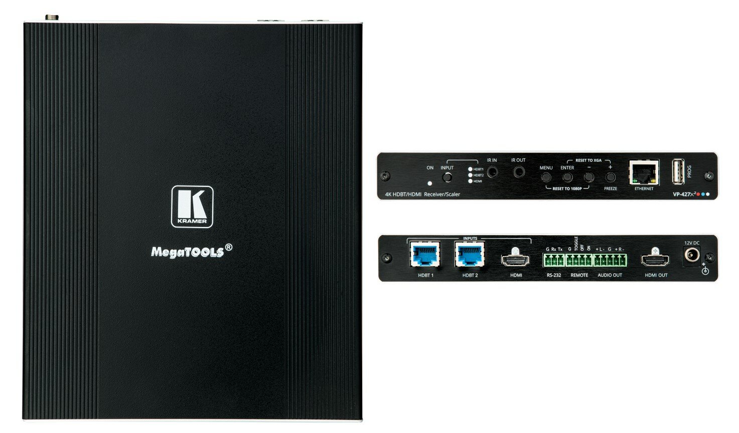 Kramer [vp-427x2] масштабатор hdbaset и hdmi в hdmi с деэмбедированием аудио; поддержка 4к60 4:4:4, cec, два входа hdbaset
