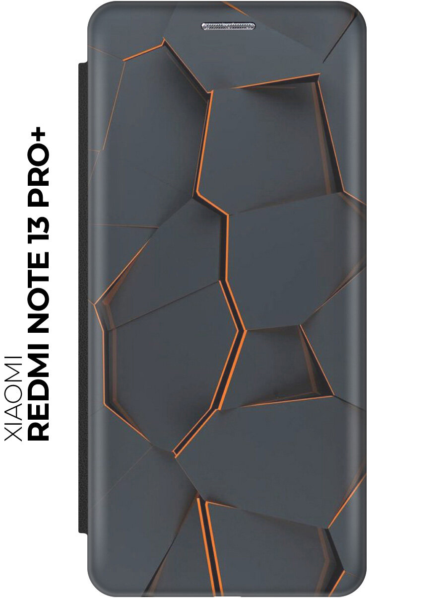 Чехол-книжка на Xiaomi Redmi Note 13 Pro + / Сяоми Редми Ноут 13 Про + с рисунком "Графитовый излом" черный