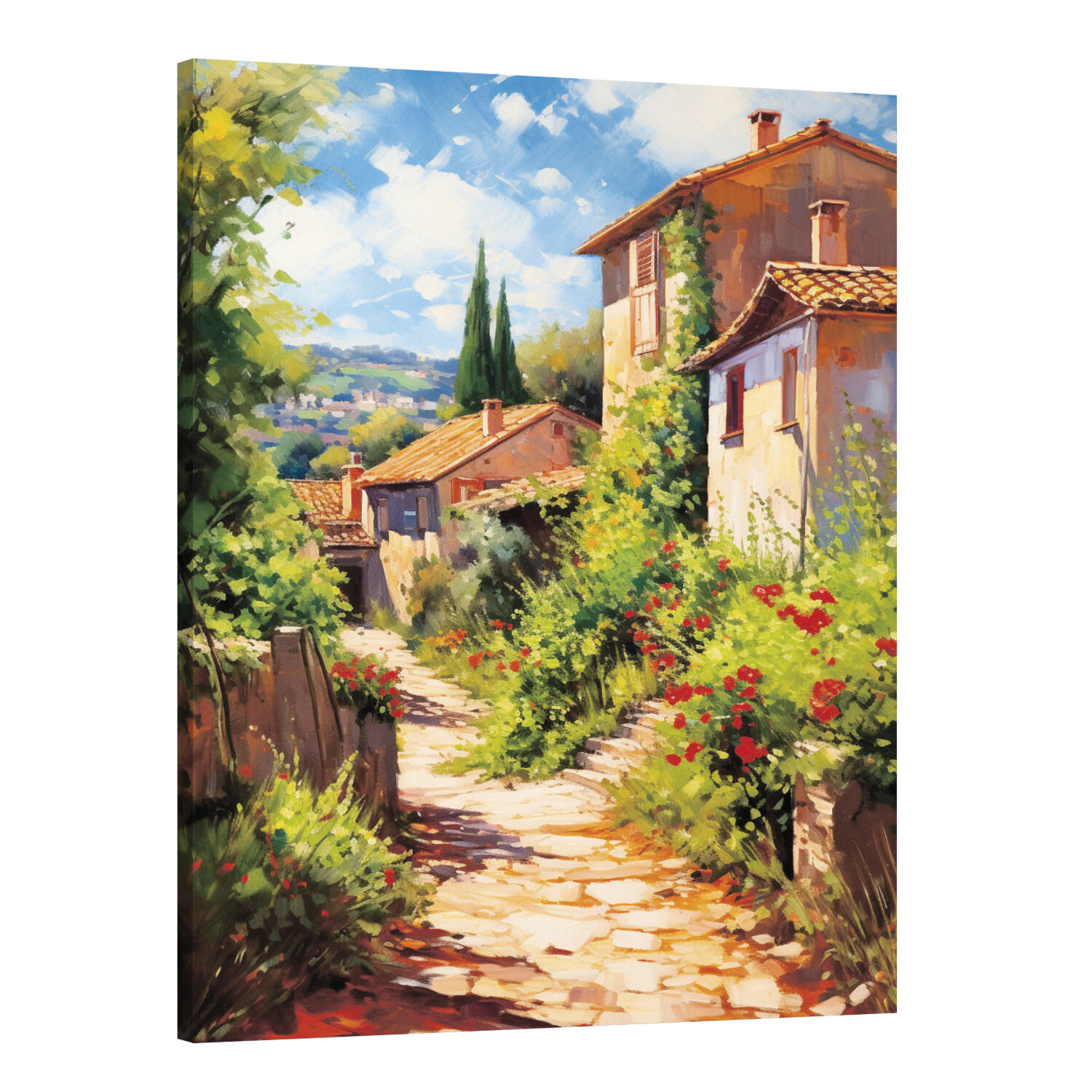 Интерьерная картина 50х70 "Деревня в зеленых оттенках"