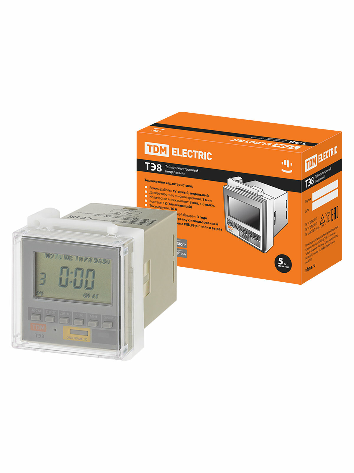 Таймер электронный ТЭ8-1мин/7дн-8on/off-16А-8Ц/Щ TDM SQ1503-0004