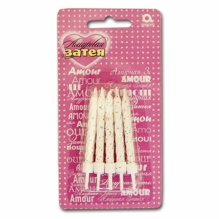 Свечи для торта с подставкой блеск белые 10шт