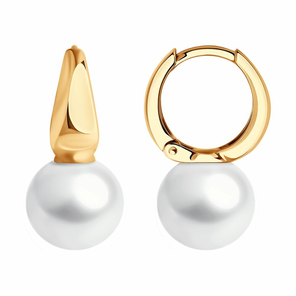 Серьги конго, красное золото, 585 проба, жемчуг пресноводный культивированный