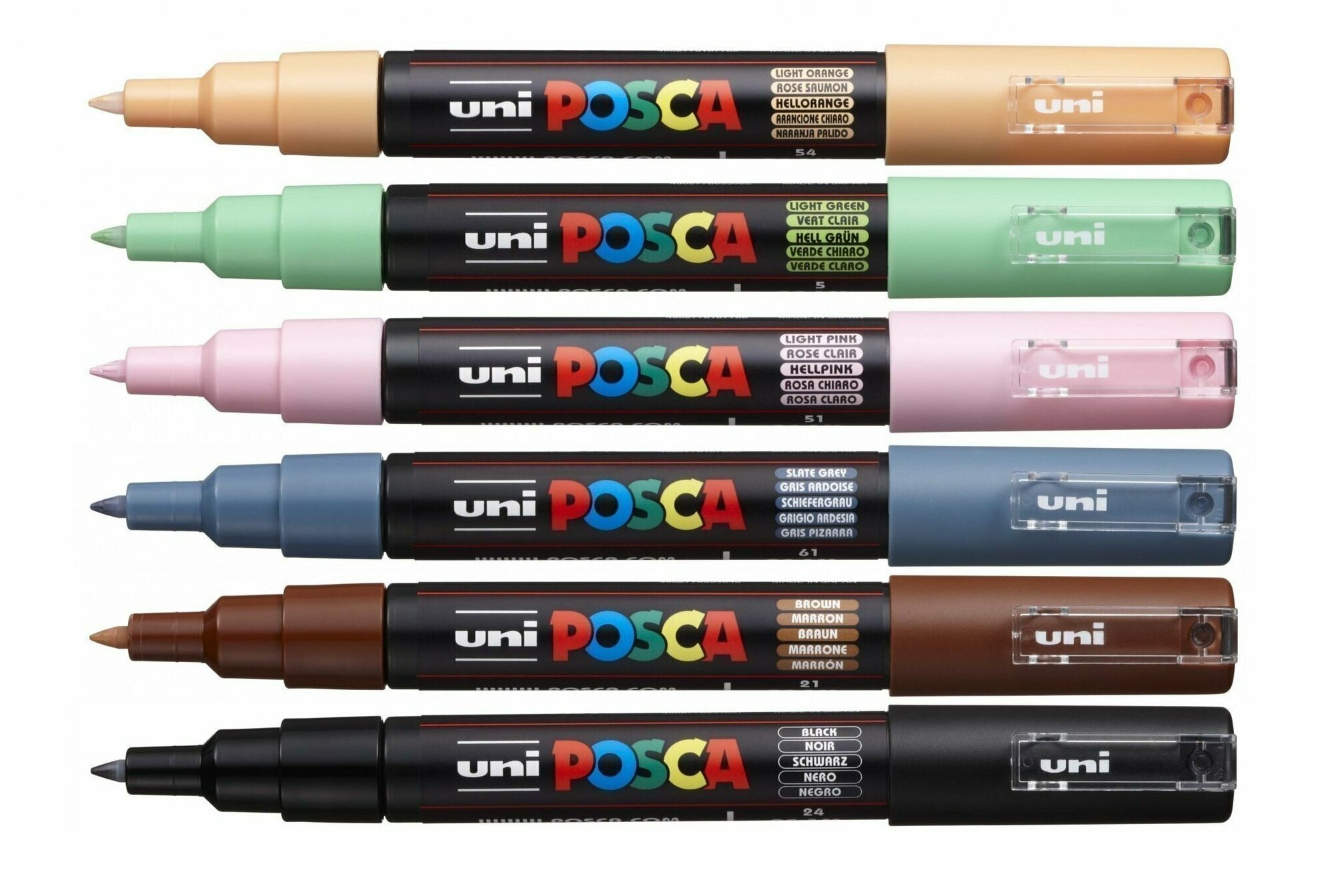 Маркер набор 6 цв POSCA PC-1M №1M-4 (лососевый №54, салатовый №5, светло-розовый №51, сине-серый №61, коричневый №21, черный №24)