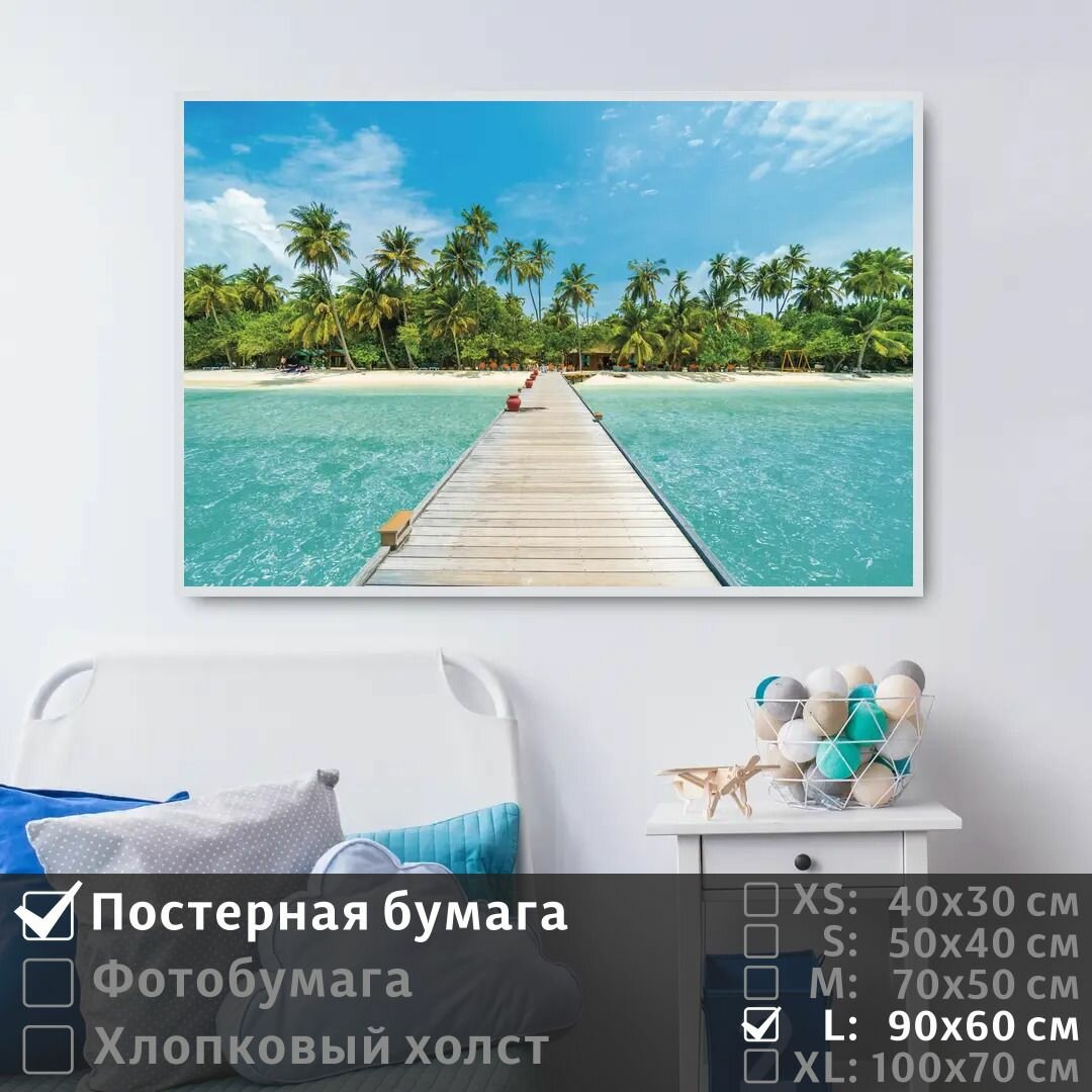 Постер на стену Мальдивы Тропический Пляж 90х60 см ПолиЦентр