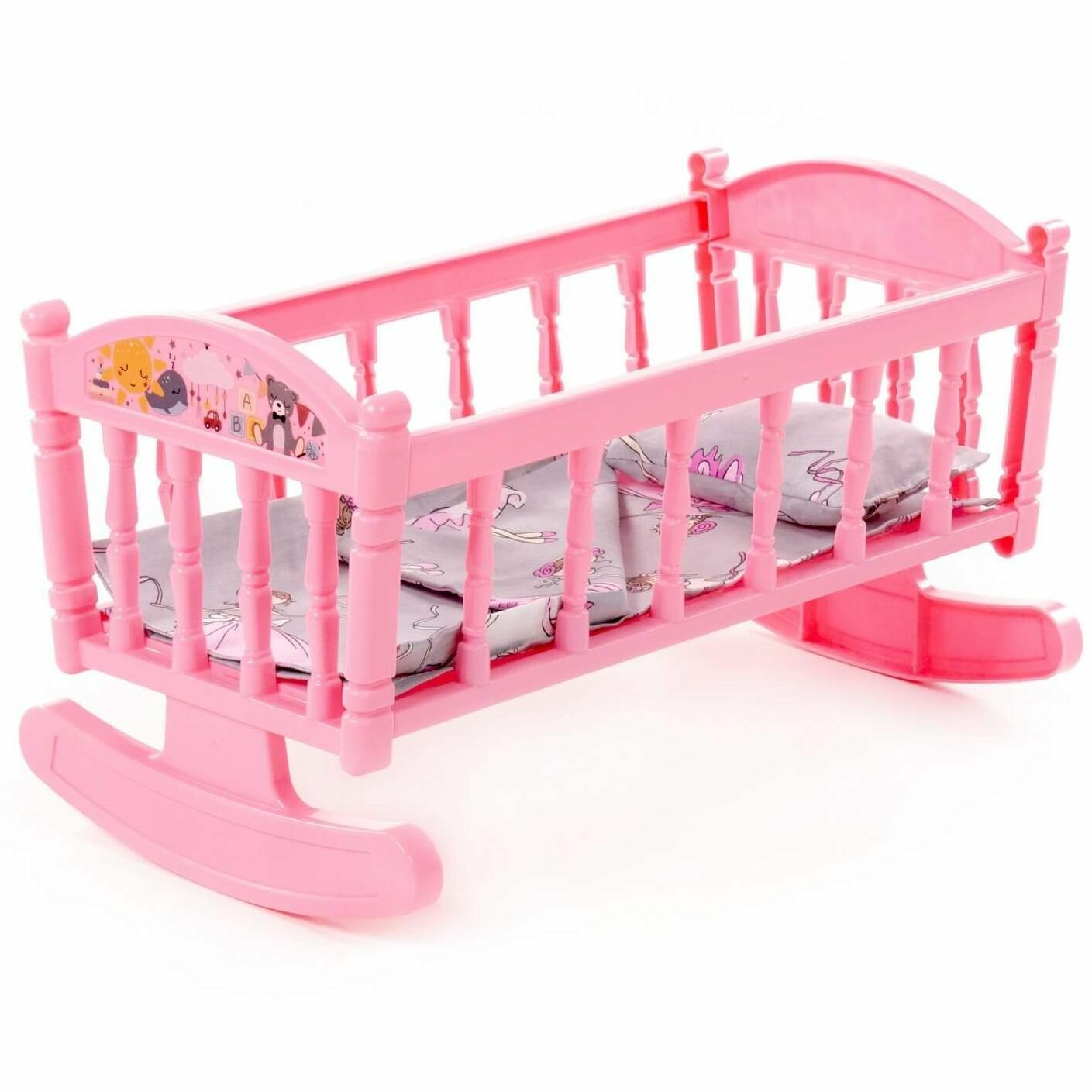 Кроватка-качалка для кукол ростом 34 см с подушкой, одеялкой и матрасиком (розовая)
