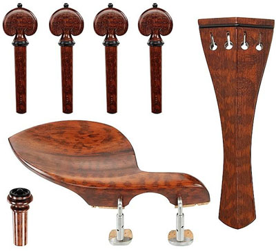 Viola accessory set Acura Meister Ultimo AS-ASGHT152 - Ultimo grade viola accessory set of snakewood with ebony trim. Heart pegs, Hill tailpiece, Guarneri chin rest with English mount and inSight end pin.