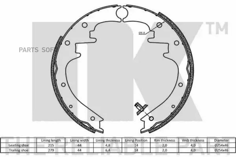 2793639 NK Колодки тормозные барабанные, задние (254x46mm) / JEEP Cherokee, Grand Cherokee-I 95~07