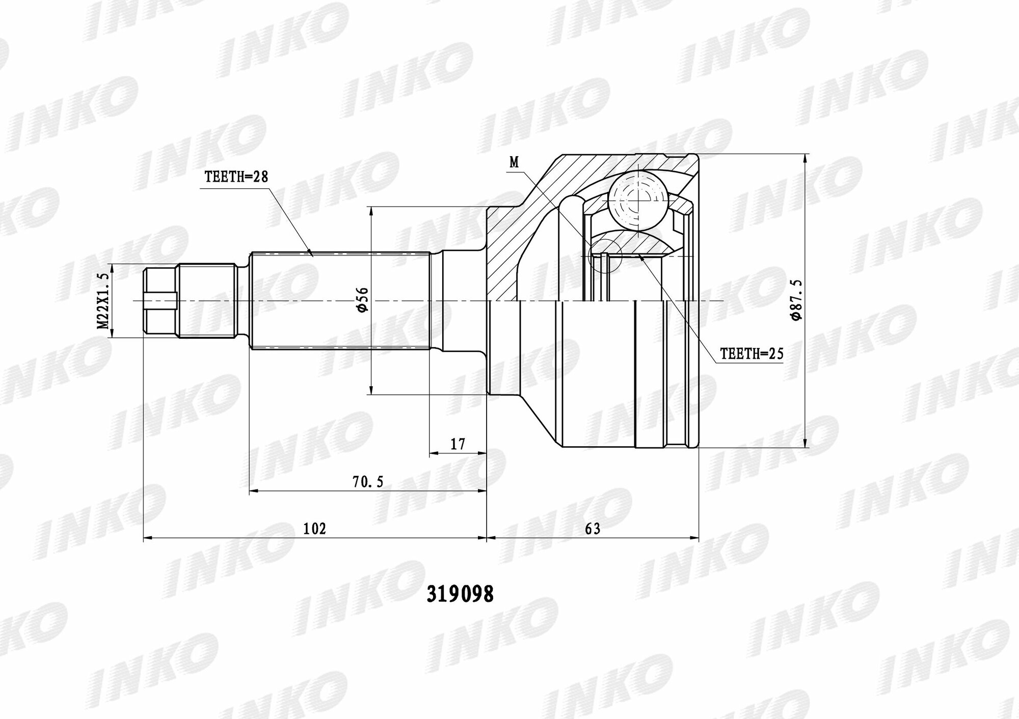 ШРУС внешний 28 25 перед прав лев INKO 319098