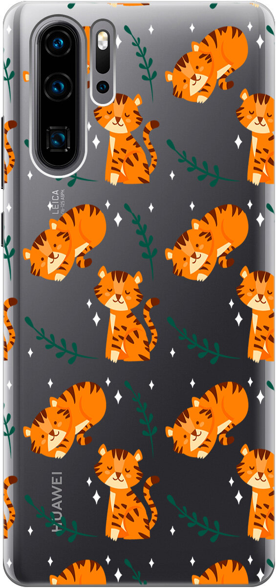 Силиконовый чехол на Huawei P30 Pro, Хуавей П30 Про с 3D принтом "Tigers" прозрачный