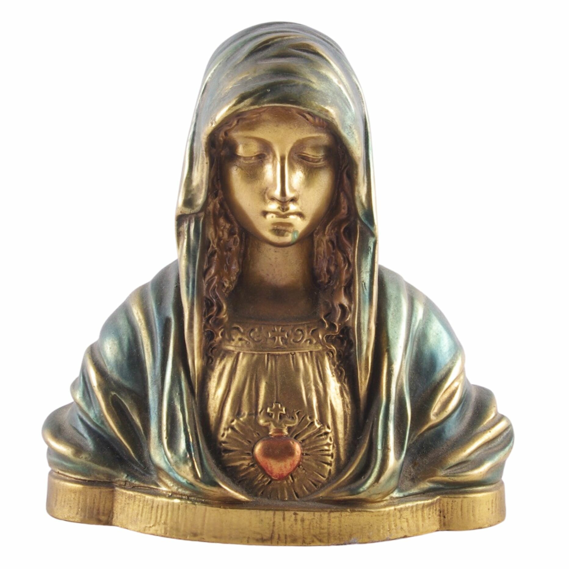 Религиозный бюст "Дева Мария". Бронза, композитный материал, прочеканка. Вторая половина XX века. Высота 21 см