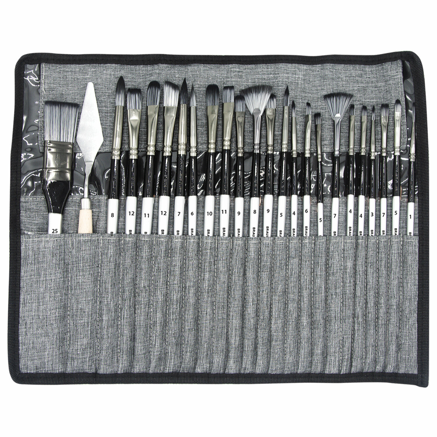 Кисти художественные набор 23 шт, синтетика с мастихином, в пенале, BRAUBERG ART DEBUT, 201048