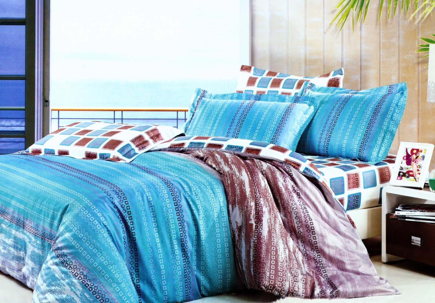 DOMITEX : Комплект постельное белье домитекс сатин цветной Люкс фотопечать Каскад 2 спальный с евро простыней, наволочки 70х70см