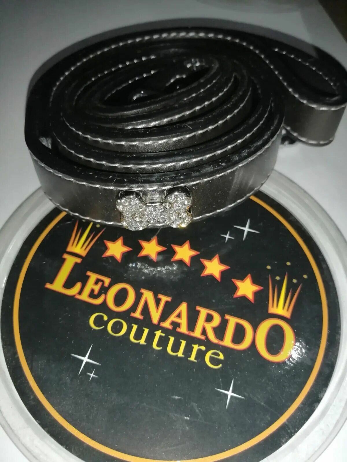 Поводок Leonardo со стразами в виде косточки 1.9*120 см черный
