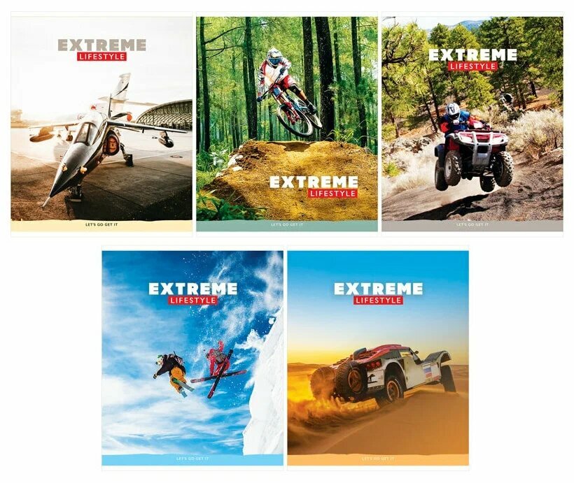 ArtSpace Упаковка тетрадей Спорт. Extreme lifestyle Т96к_26735, 5 шт, клетка, 96 л, 5 шт, зеленый/голубой/коричневый
