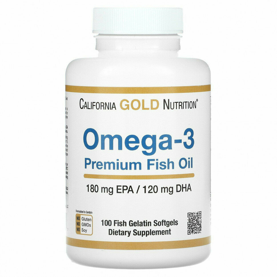 California Gold Nutrition, Omega-3 180 EPA / 120 mg, омега-3, рыбий жир премиального качества, 100 капсул из рыбьего желатина