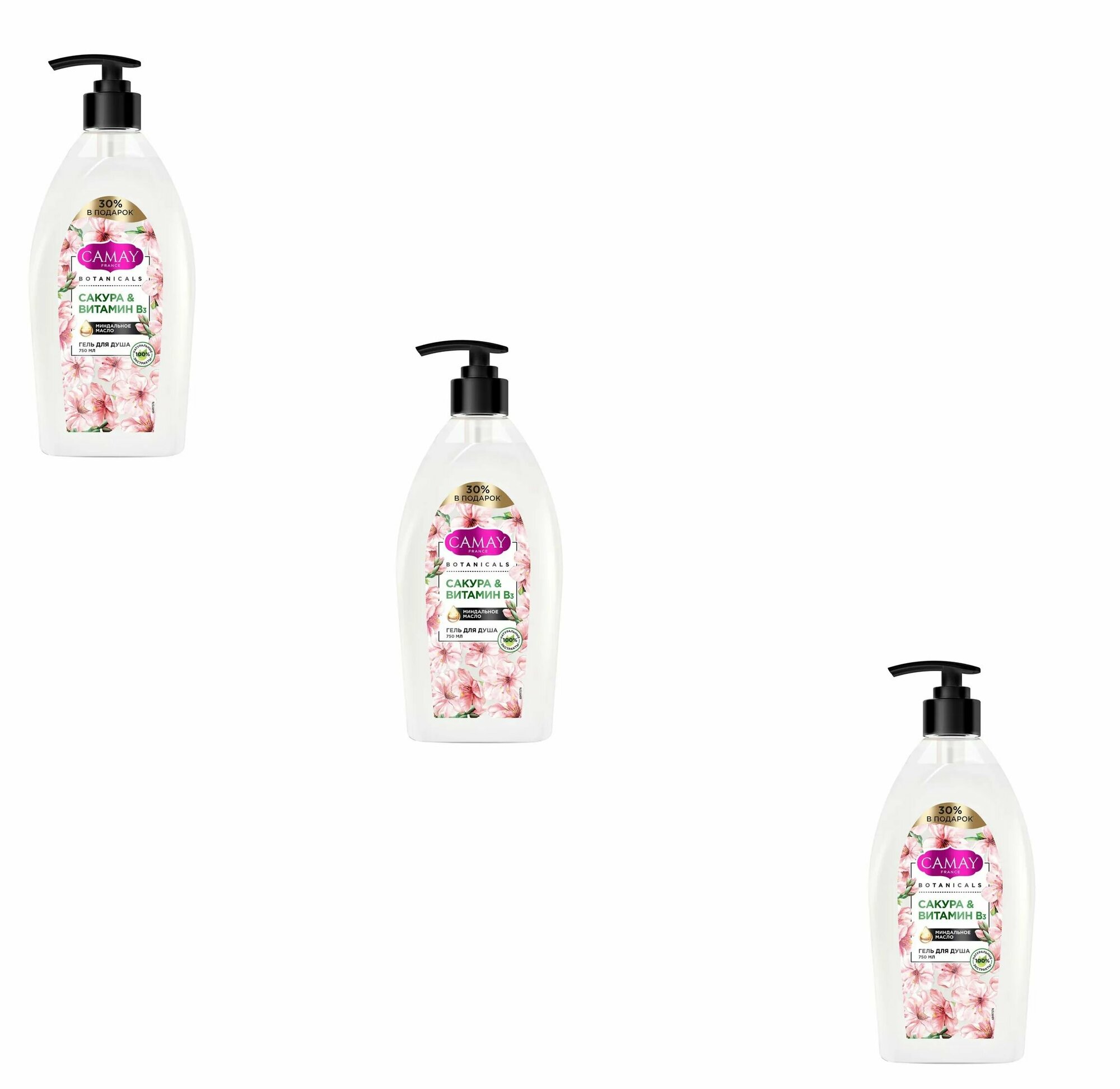 Camay Botanicals гель для душа Японская сакура 750 мл, 3 уп