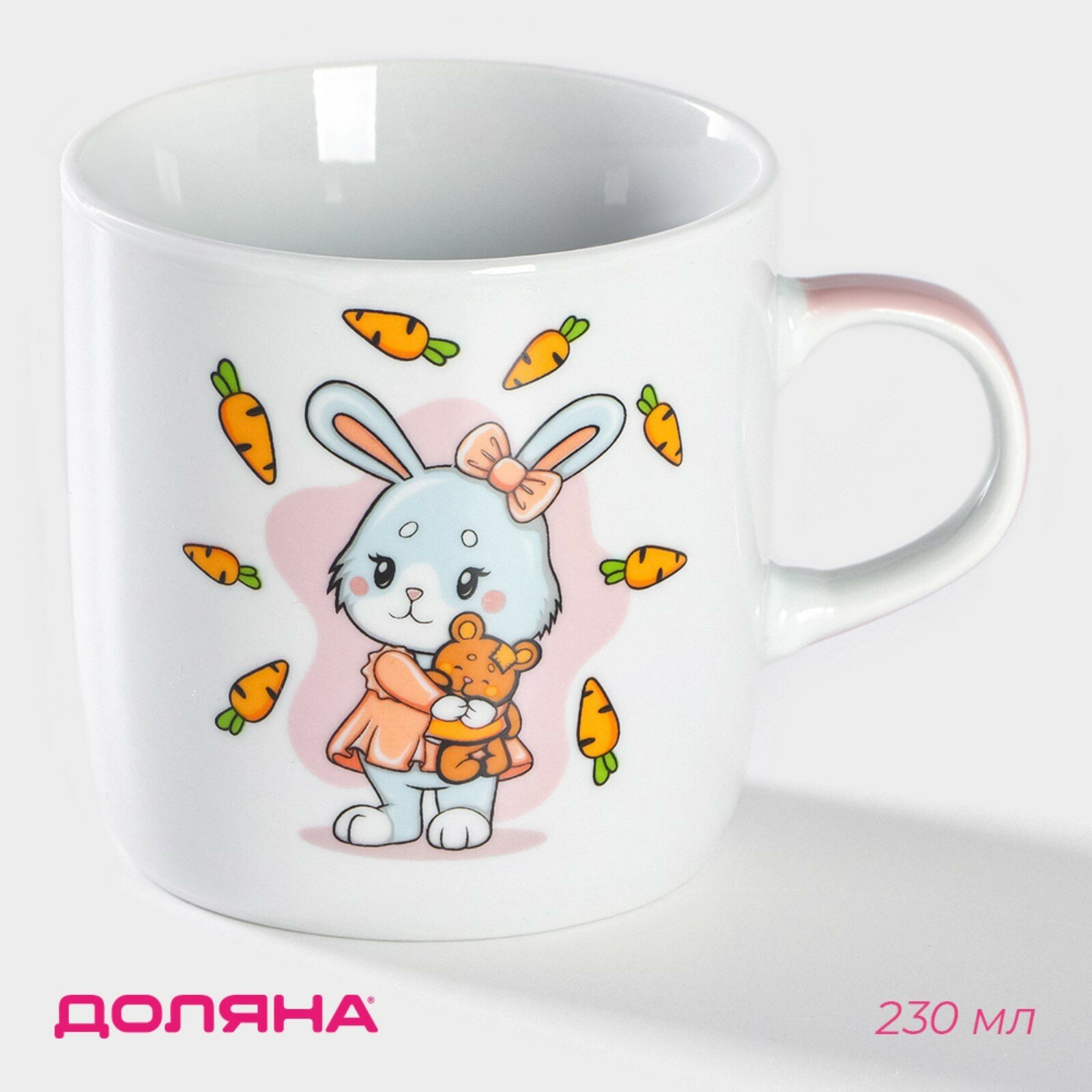 Кружка Доляна «Лапочка зайка», 230 мл, керамика, белая